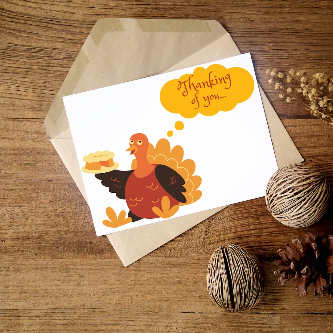 Thanking of You Turkey Printable Thanksgiving Card | Digital Download ...