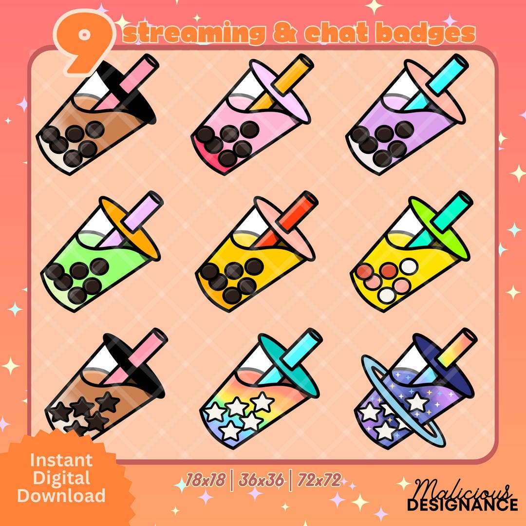 Boba Tea Streaming Badge Set, Twitch Subscriber Badges, Colorful Boba ...