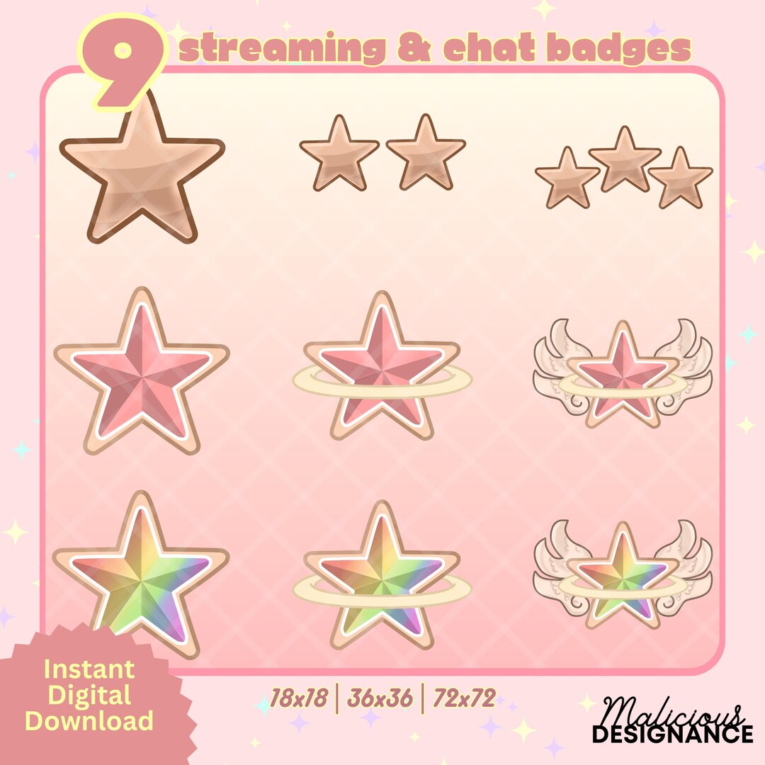 Rose Gold Star Streaming Badges: Twitch Subscriber Badges (digital ...