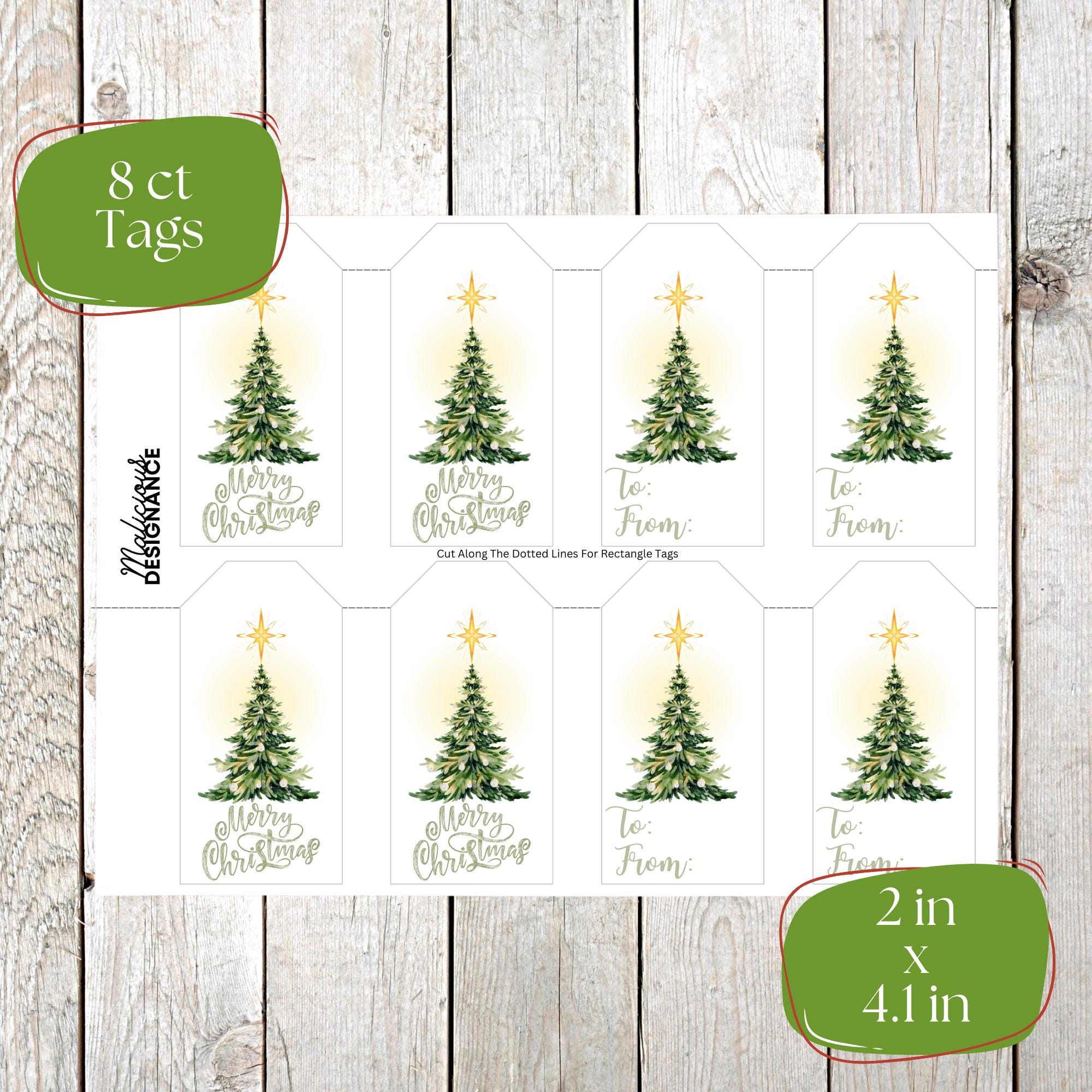 Christmas Tree Gift Tag Printable Shining Star Labels Holiday Gift Tag ...