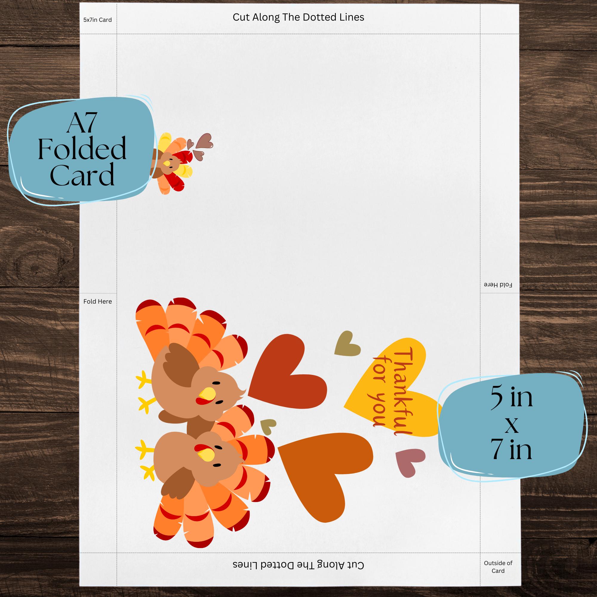 Thankful for You Turkey Printable Thanksgiving Card | Digital Download ...