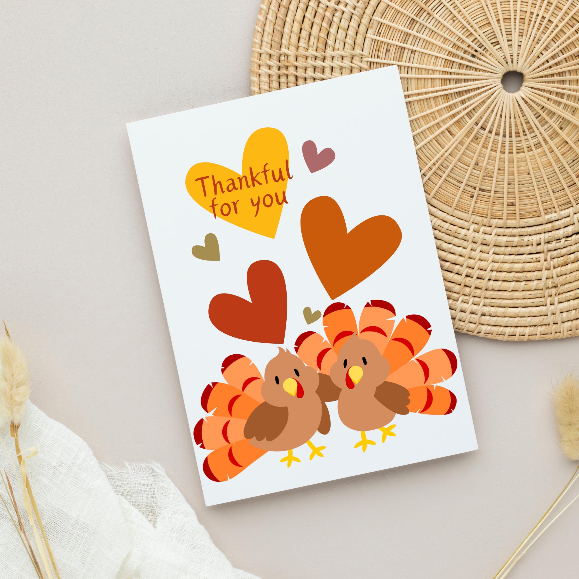 Thankful for You Turkey Printable Thanksgiving Card | Digital Download ...