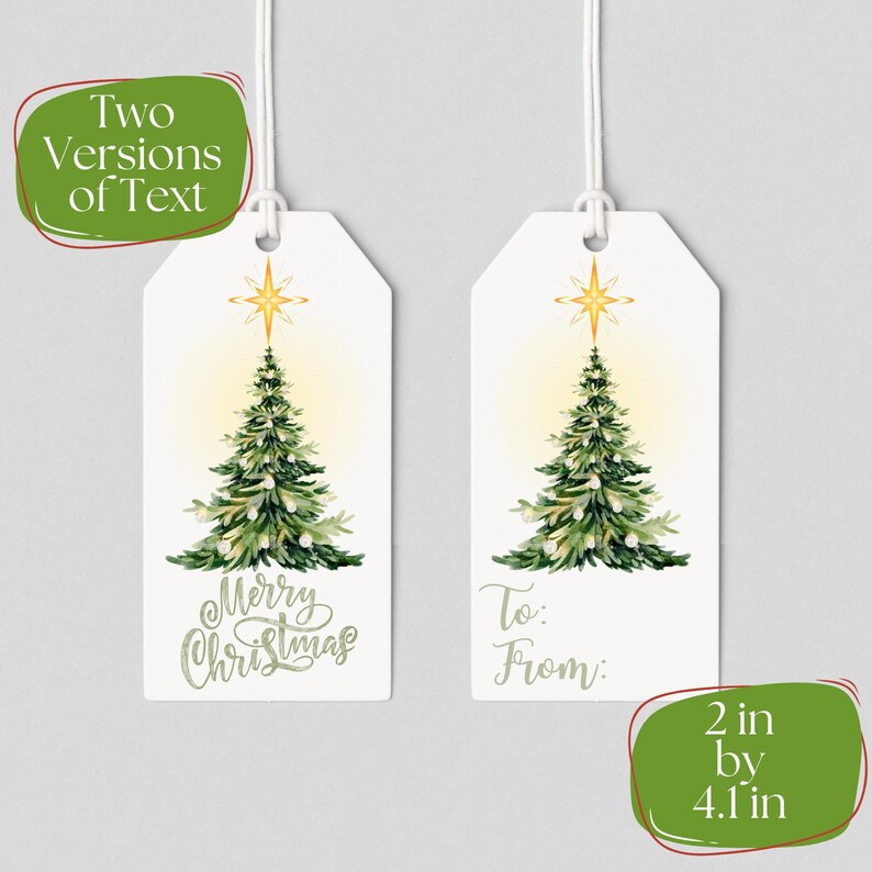 Christmas Tree Gift Tag Printable Shining Star Labels Holiday Gift Tag ...