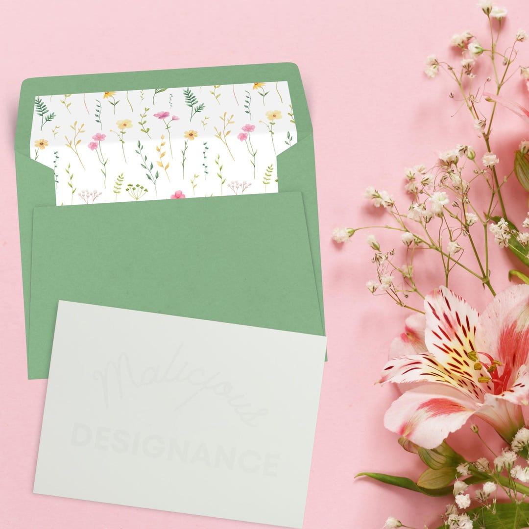 Dainty Watercolor Flowers Printable Envelope Liners, Square Flap ...