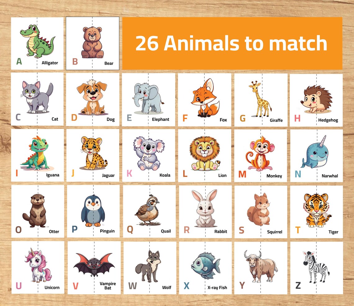 Printable Animal Alphabet Cards for Kids – A to Z Flashcards – Cute ABC ...
