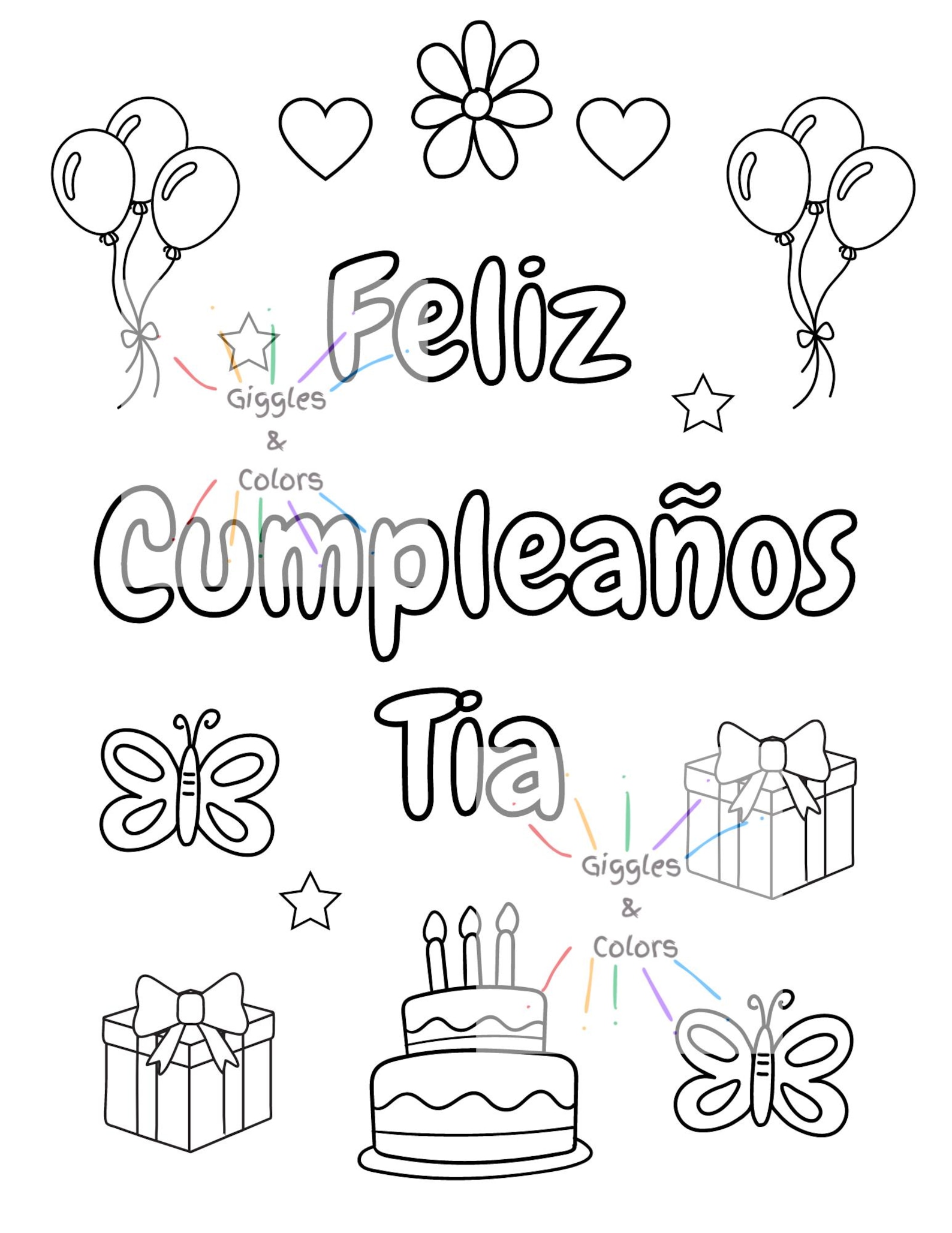 Feliz Cumpleaños Tia Printable Coloring Page for Your Kids to Color for ...