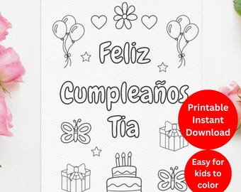 Feliz Cumpleaños Abuelita Coloring Page – Spanish Birthday Card for ...