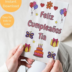 Feliz Cumpleaños Tia Coloring Page – Spanish Birthday Card for Aunt ...