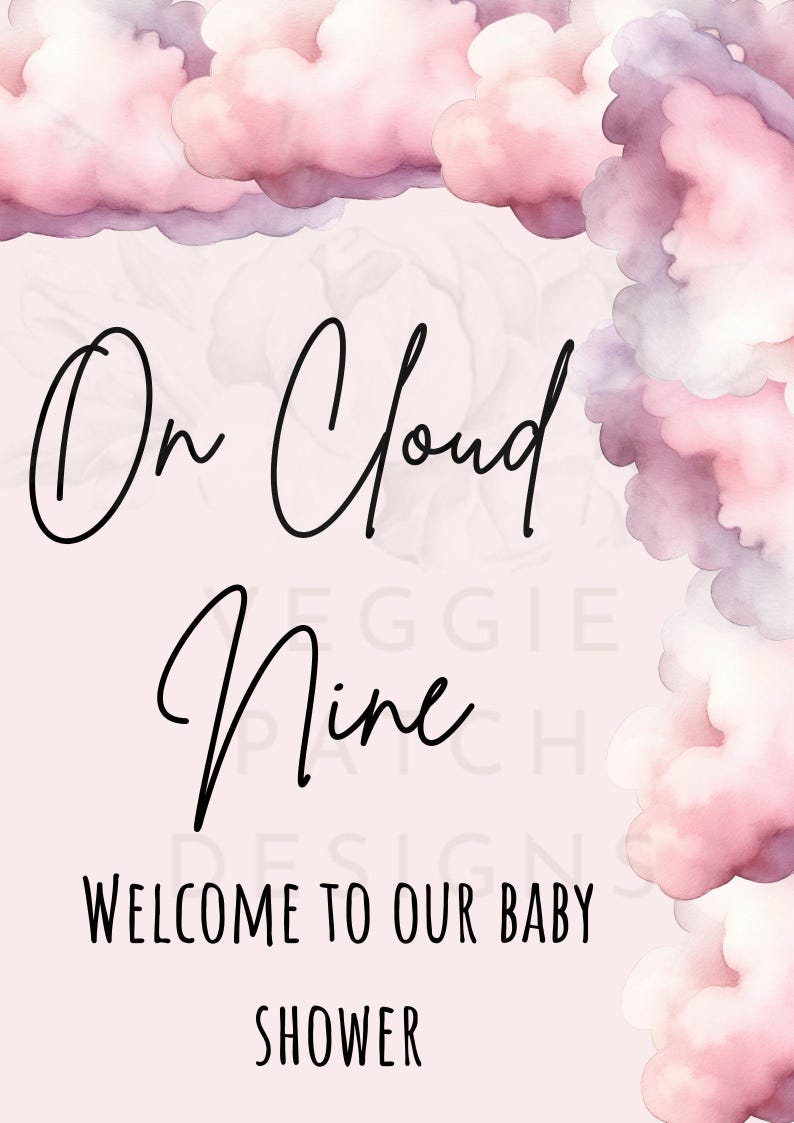 On Cloud Nine Pink- Baby Shower Poster - Etsy