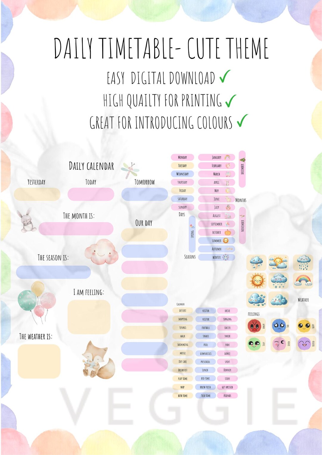 Toddler and Preschool Daily Timetable- Cute Theme - Etsy