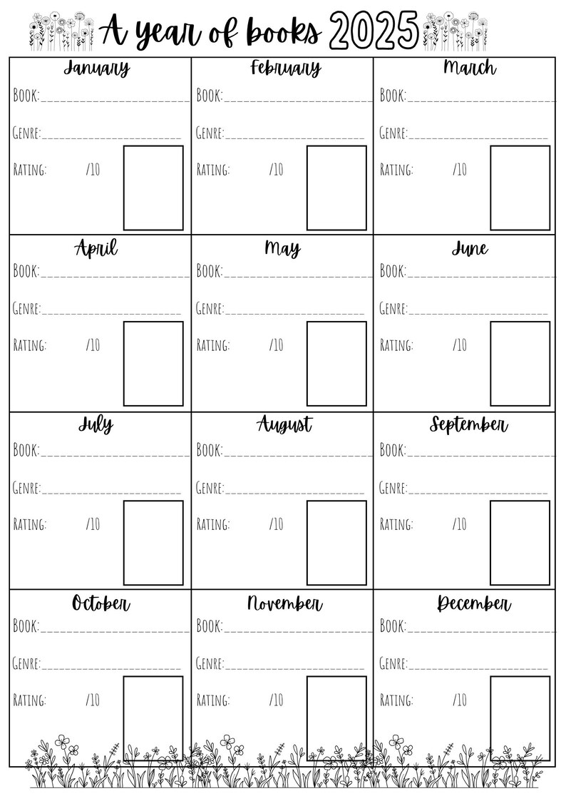 2025 Book Calendar- Black and White - Etsy