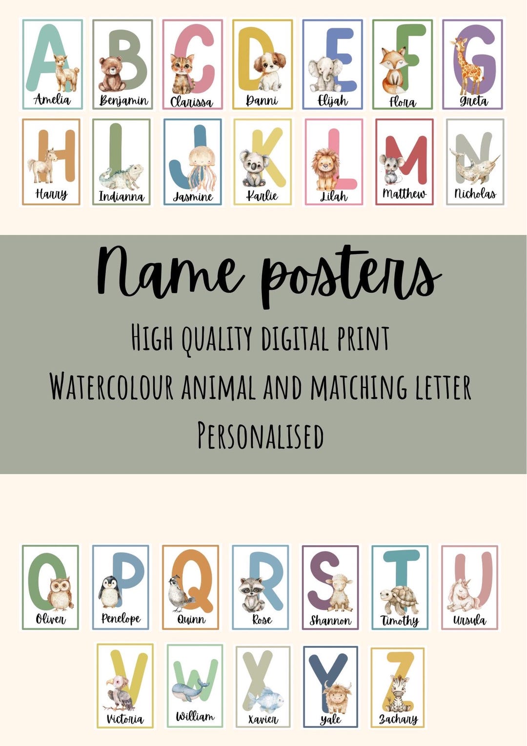Boho Animal Name Poster - Etsy