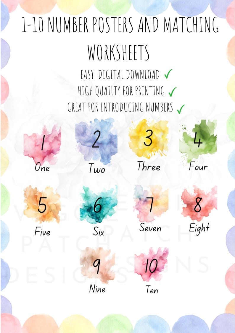 Preschool Number Worksheets and Matching Posters 1-10 - Etsy