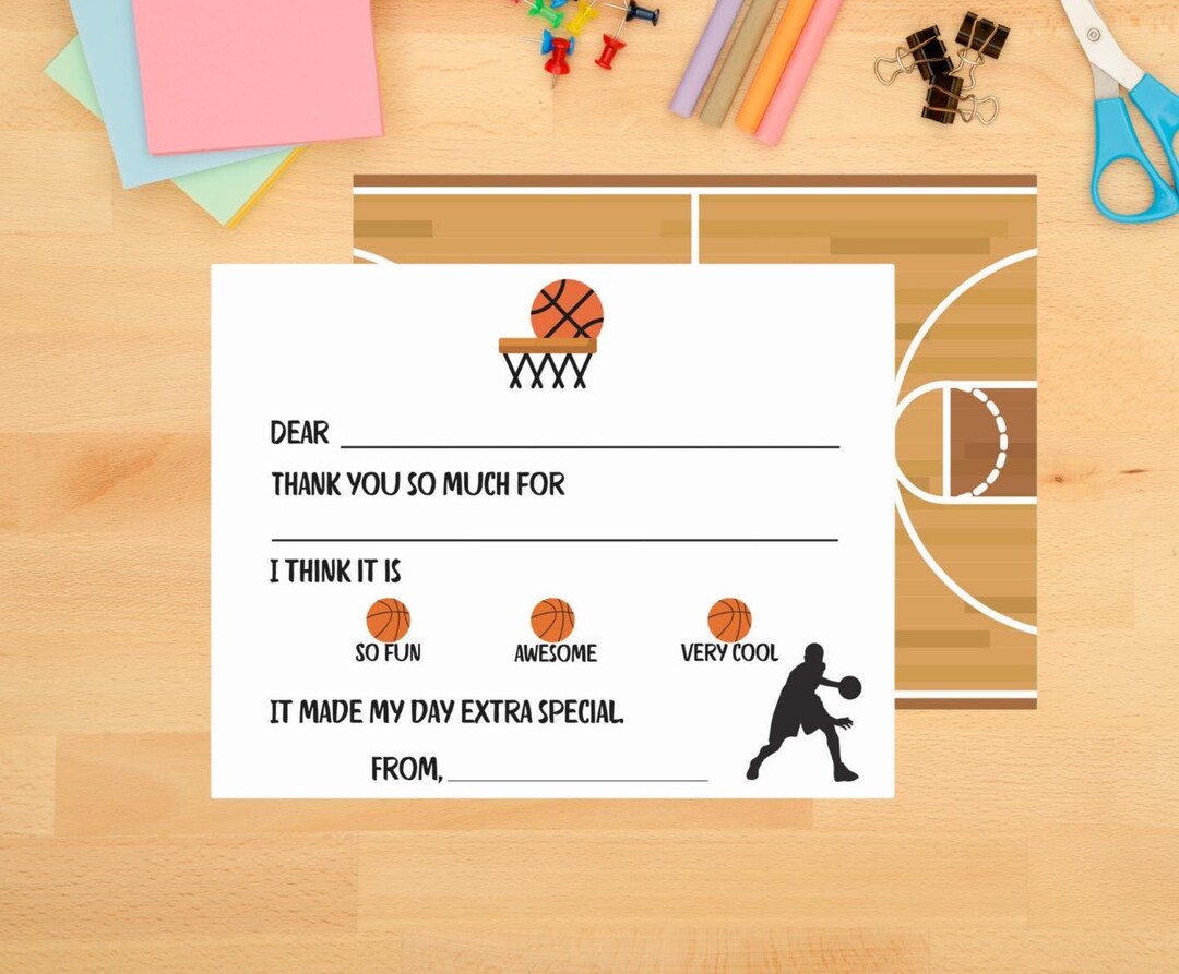 Kids Basketball Thank You Cards: Fill in the Blank Notes With Envelopes ...