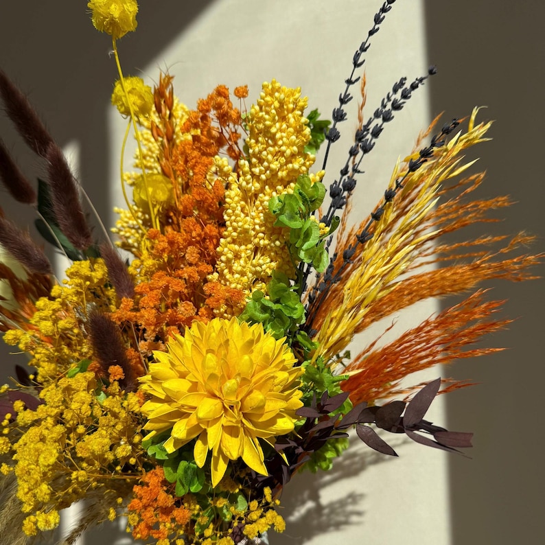 Fall Dried Flower Bouquet – Autumn Colors Rustic Arrangement With ...