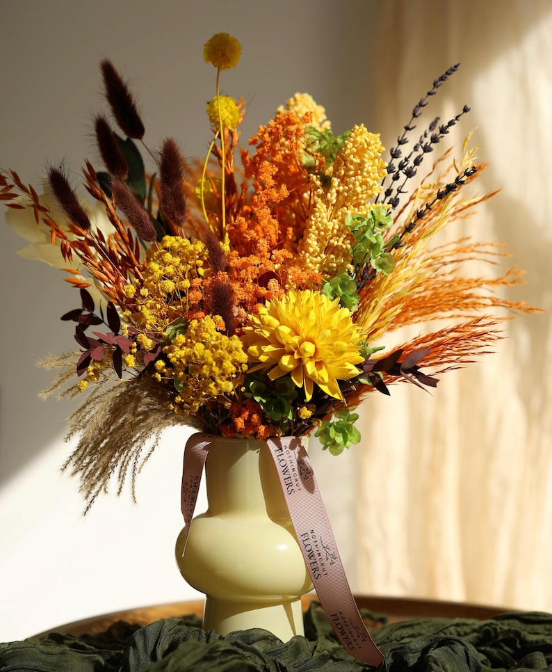 Fall Dried Flower Bouquet – Autumn Colors Rustic Arrangement With ...