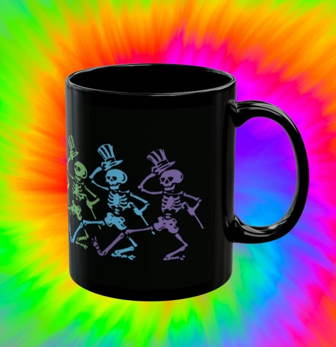 Deadhead Dancing Skeletons Black Mug (11oz, 15oz), Dancing Skeletons ...
