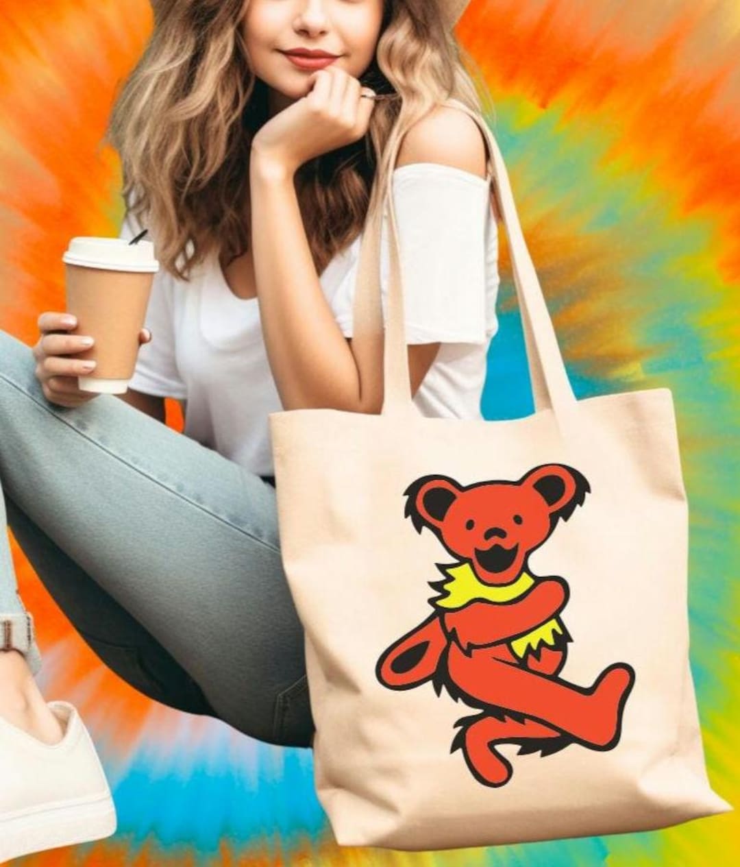 Dancing Bear Canvas Tote Bag, Grateful Dead Festival Shopping Bag ...