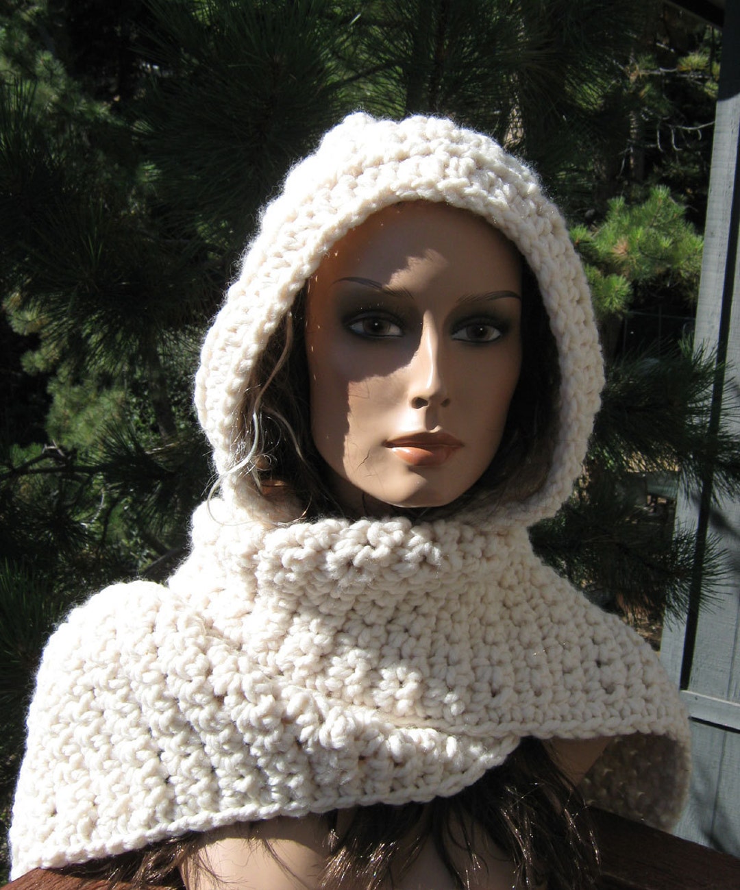 WINTER SALE Lower Price Hooded Scarf/scoodie Cream Hand Crocheted Knit ...