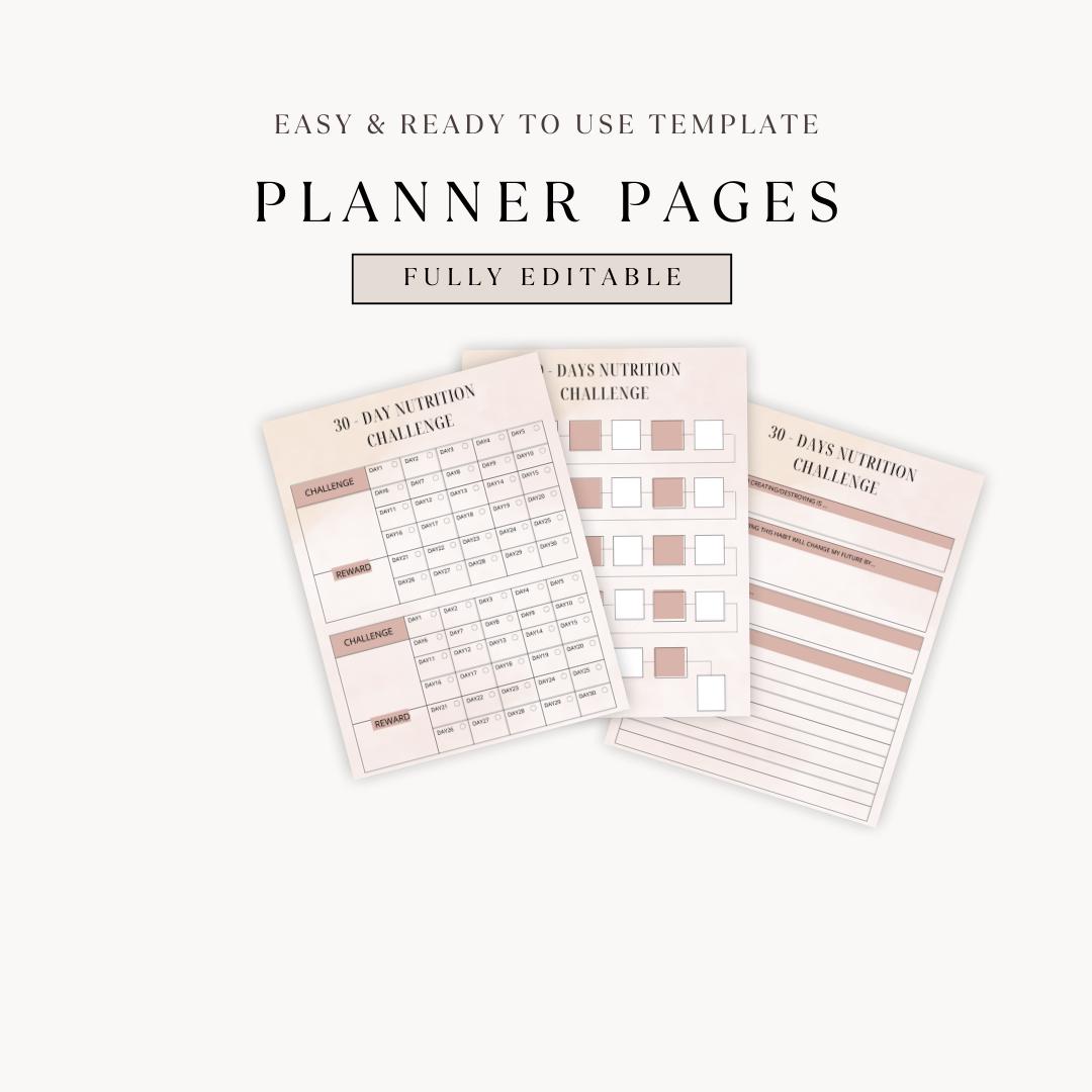 Nutrition Challenge Digital Download - Habit Tracker, Canva Template ...