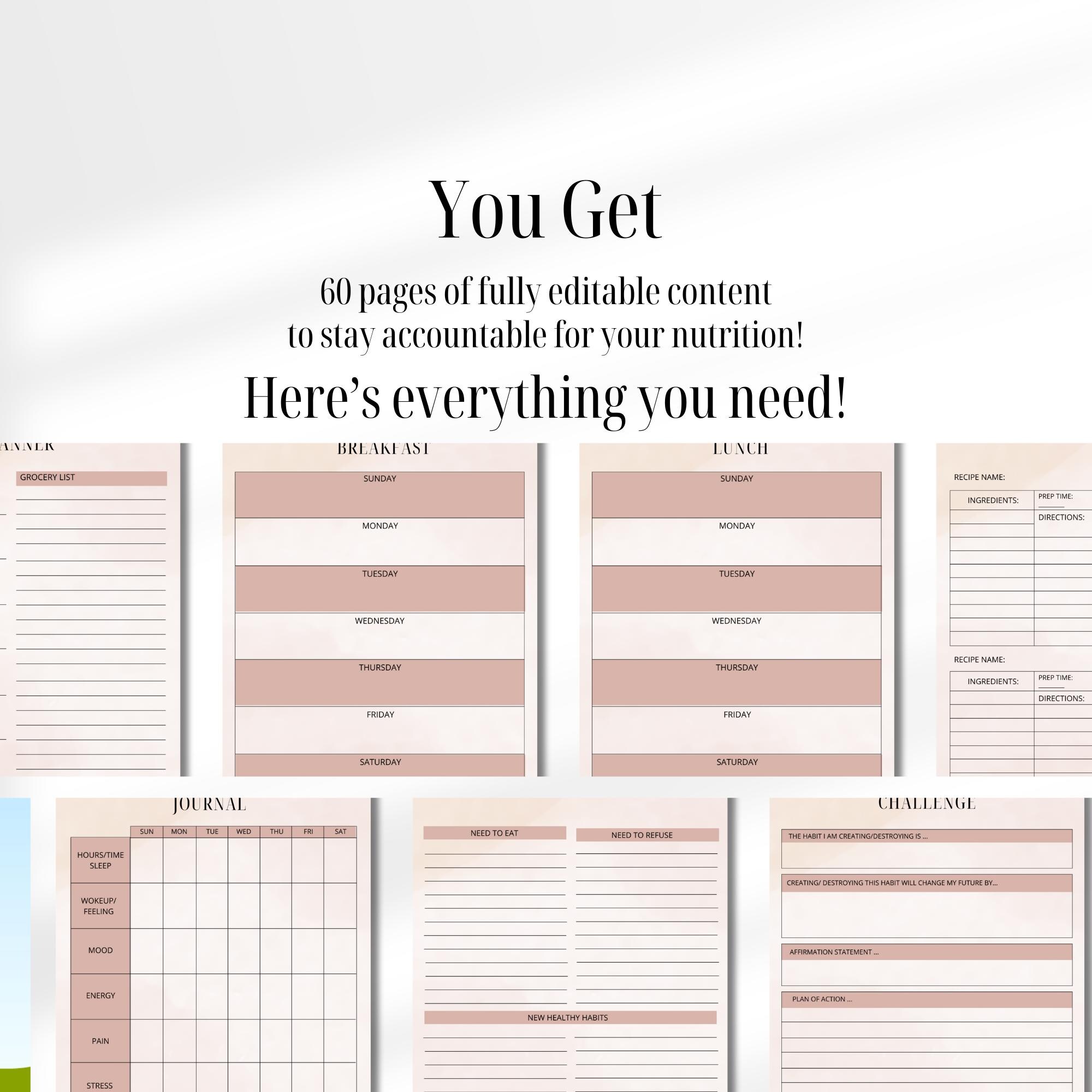 Nutrition Journal, Printable Food Diary, Daily Meal Tracker, Weight ...