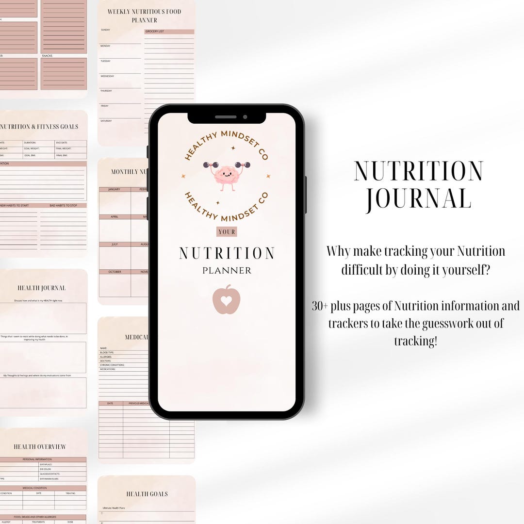 Nutrition Journal, Printable Food Diary, Daily Meal Tracker, Weight ...