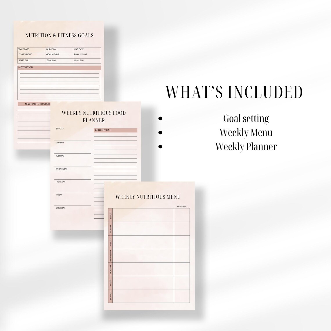 Nutrition Journal, Printable Food Diary, Daily Meal Tracker, Weight ...