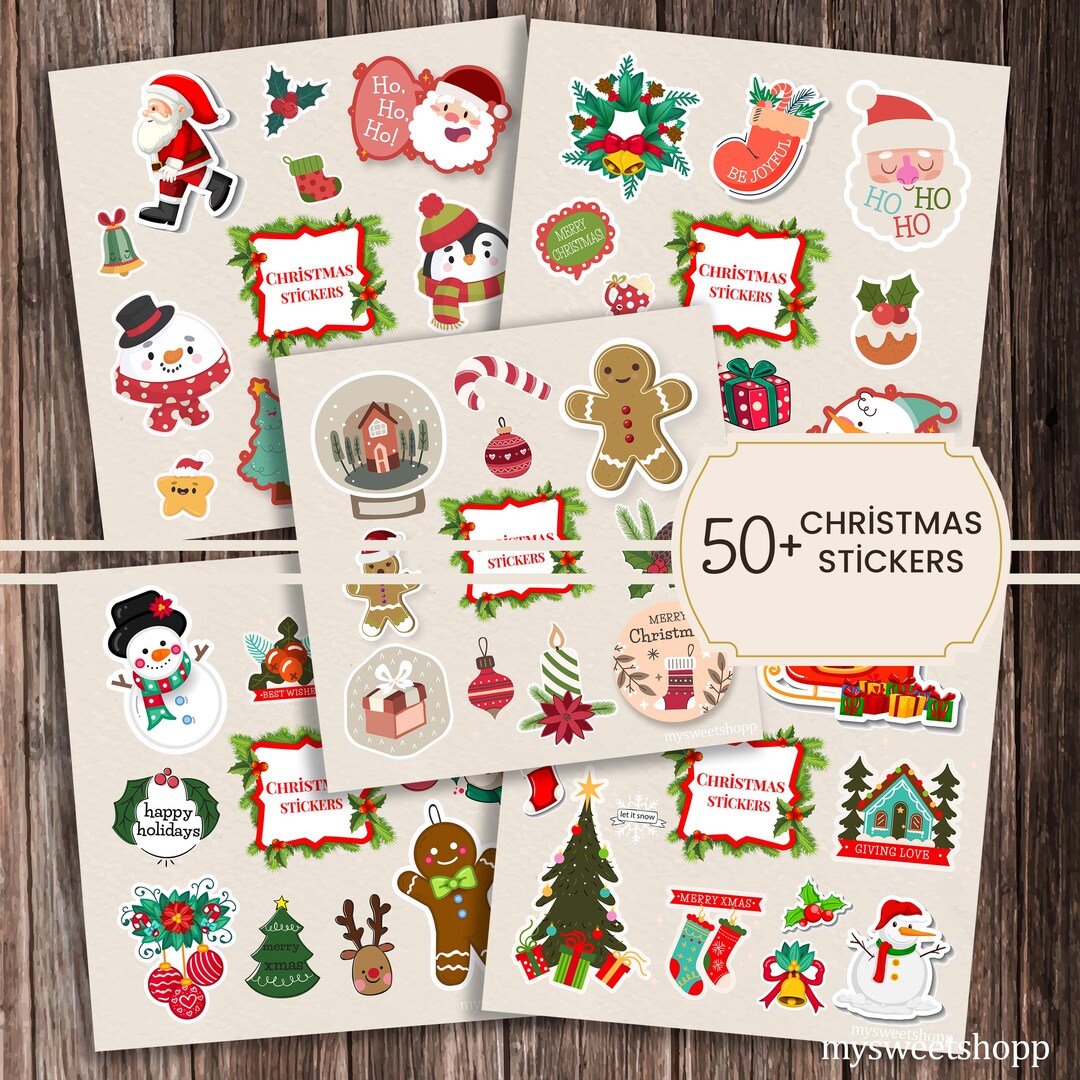 Christmas Digital Stickers, Printable Christmas Card, Merry Christmas ...