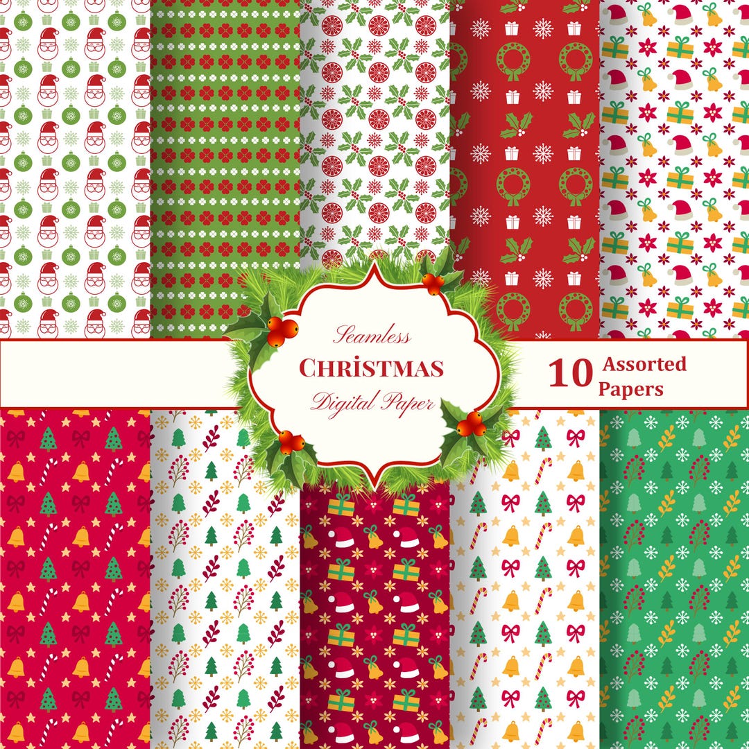 Christmas Digital Papers, Printable Christmas Card, Merry Christmas ...