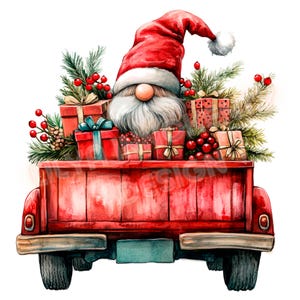Christmas Gnome in Truck Clipart, Christmas Clipart Graphics Bundle ...