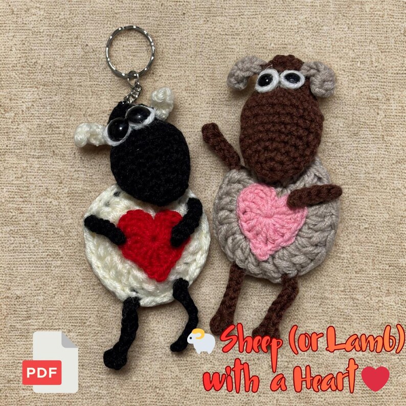 Crochet Sheep With Heart Pattern PDF | Lamb Amigurumi Keychain or ...