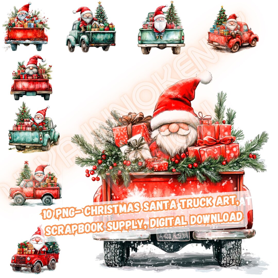 Christmas Gnome in Truck Clipart, Christmas Clipart Graphics Bundle ...