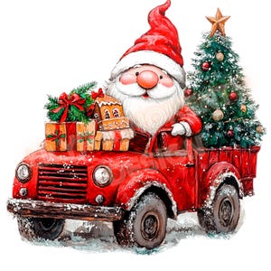 Christmas Gnome in Truck Clipart, Christmas Clipart Graphics Bundle ...