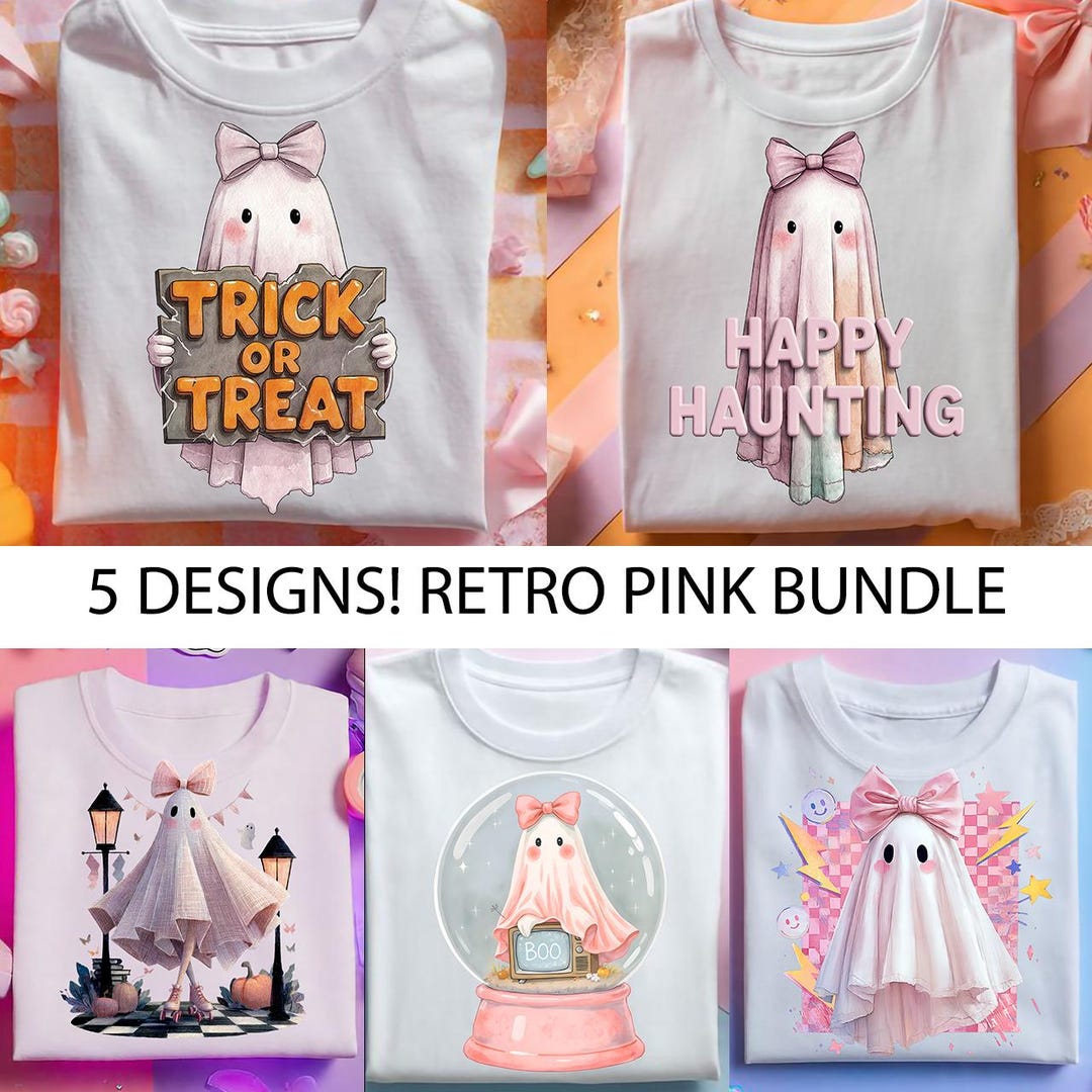 Retro Pink Ghost PNG Clipart Bundle | Y2K Halloween Designs (digital ...