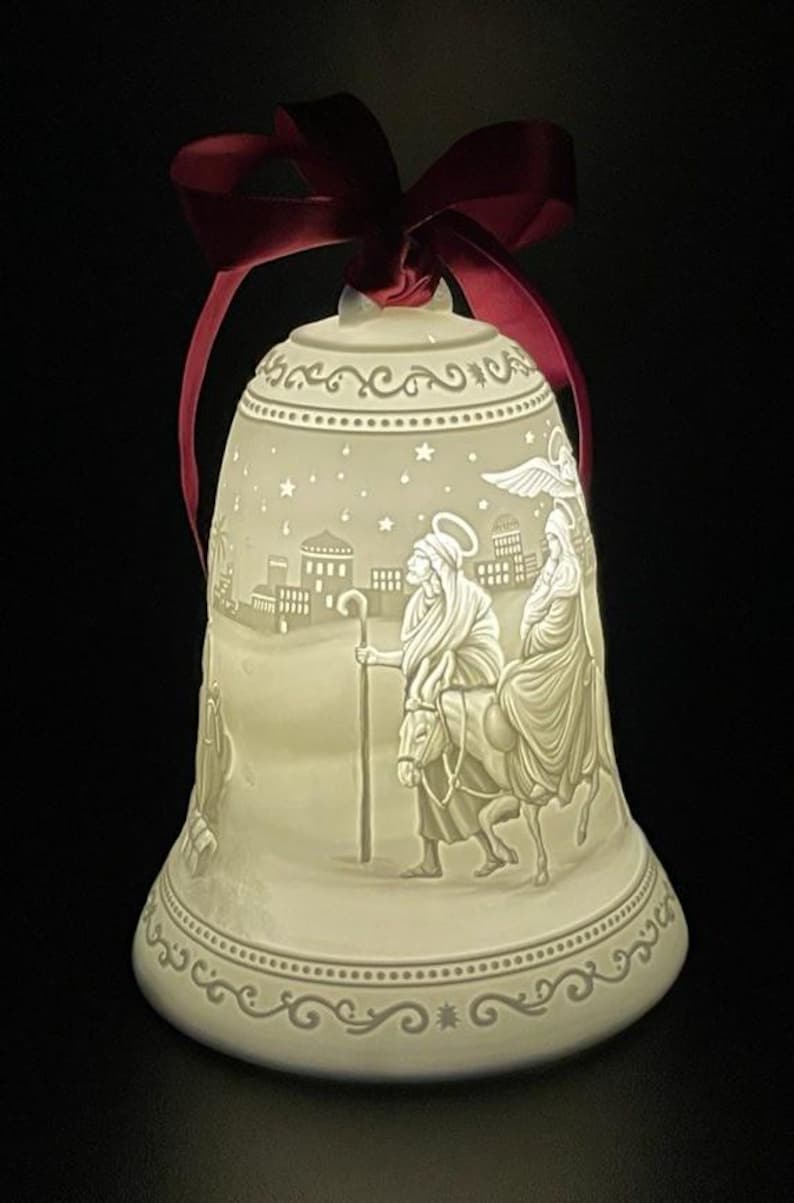 Nativity Scene - Illuminated Porcelain Bell Christmas Ornament - Etsy