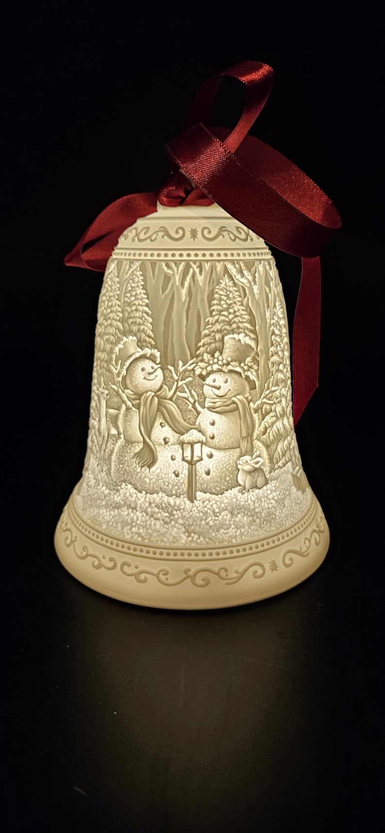Snowmen - Illuminated Porcelain Bell Christmas Ornament - Etsy