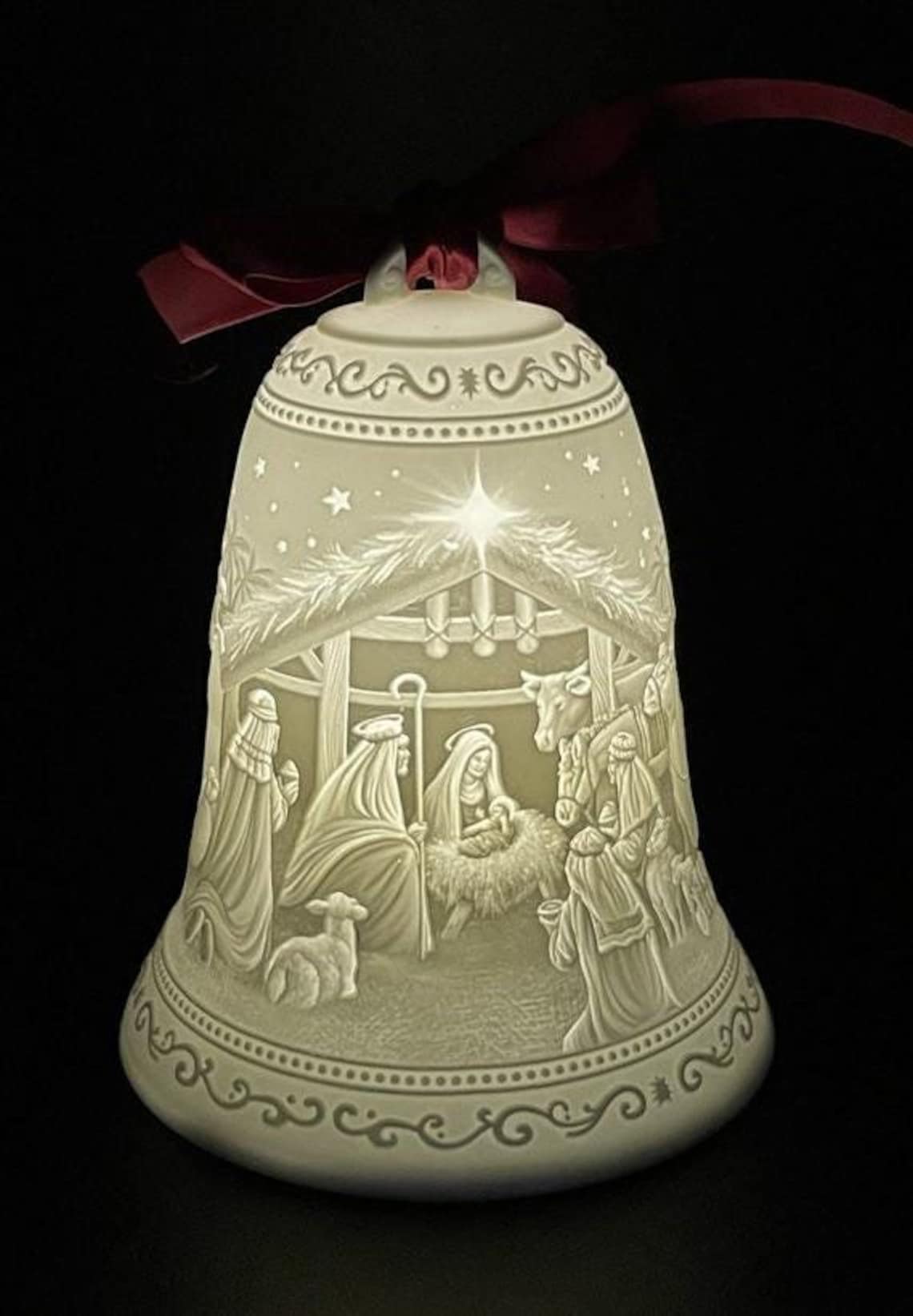 Nativity Scene - Illuminated Porcelain Bell Christmas Ornament - Etsy