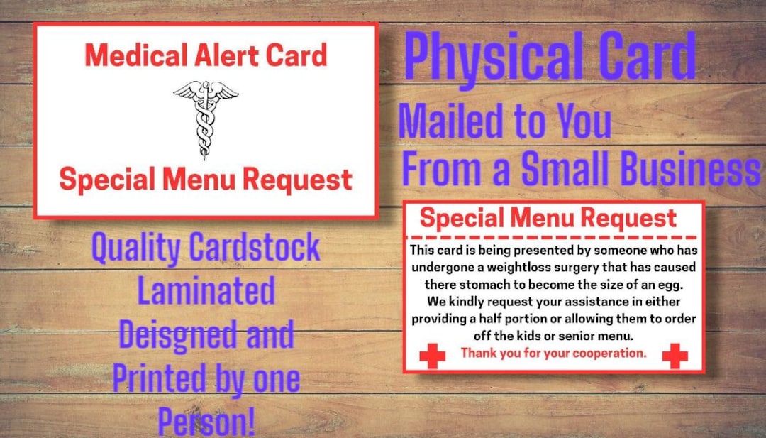 Bariatric Surgery Medical Food Menu Card - Etsy