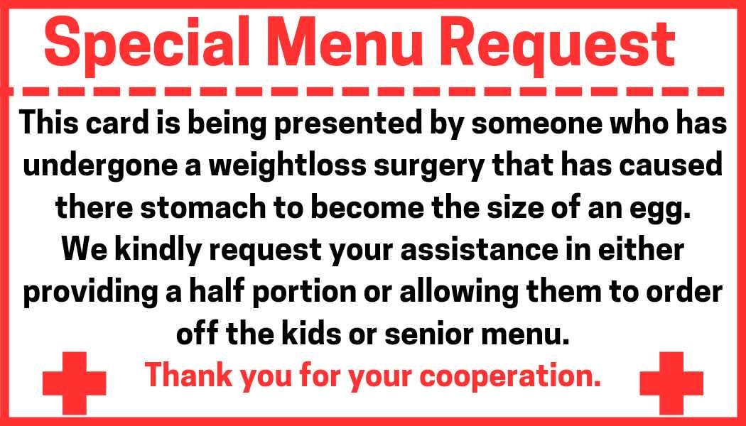 Bariatric Surgery Medical Food Menu Card Easily Printable - Etsy