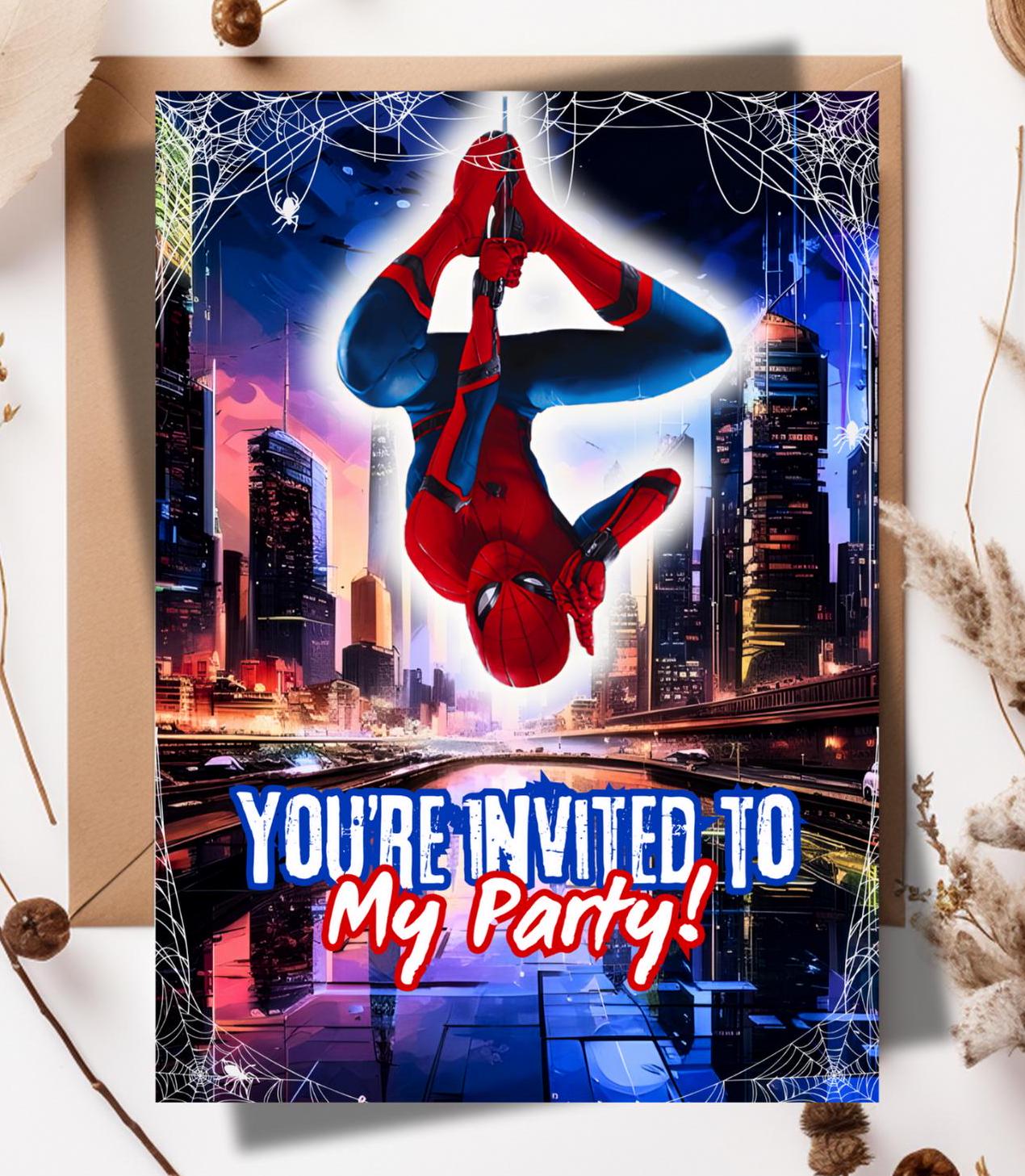 Spiderman Birthday Invitation 5x7in, Spiderman Theme Party Invite ...
