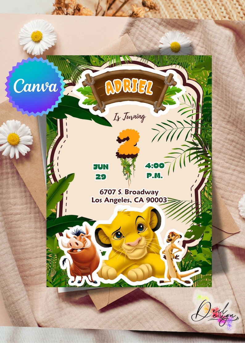 The Lion King Birthday Invitation 5x7in, Lion King Theme Party Invite ...