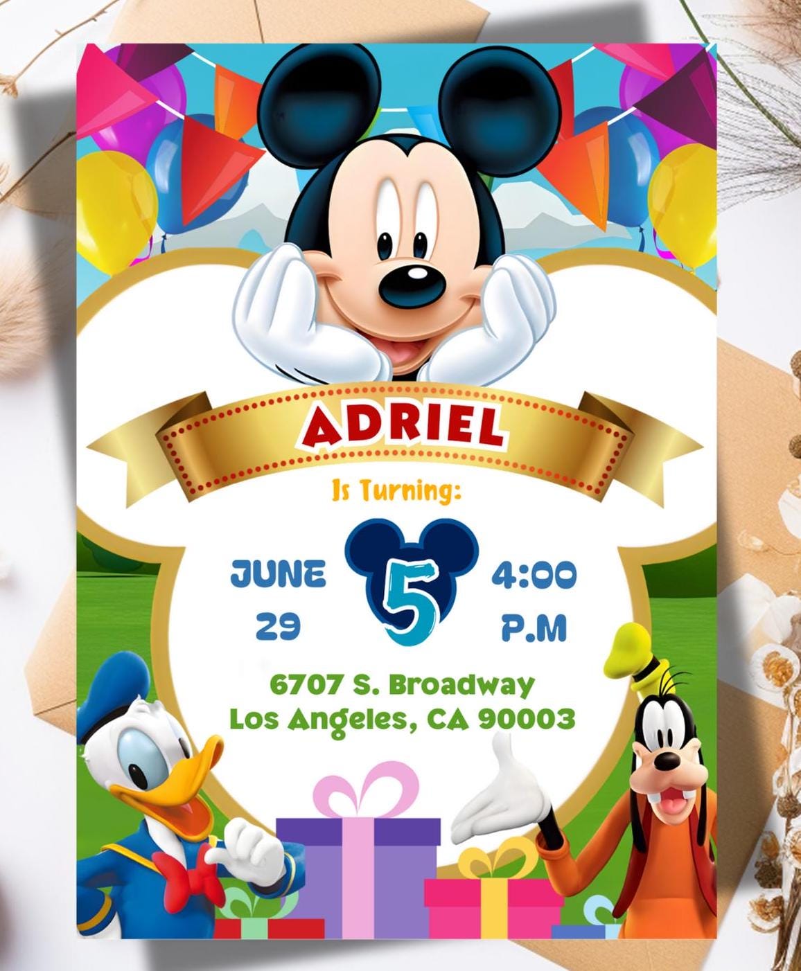 Mickey Mouse Clubhouse Birthday Invitation 5x7in, Mickey Mouse ...