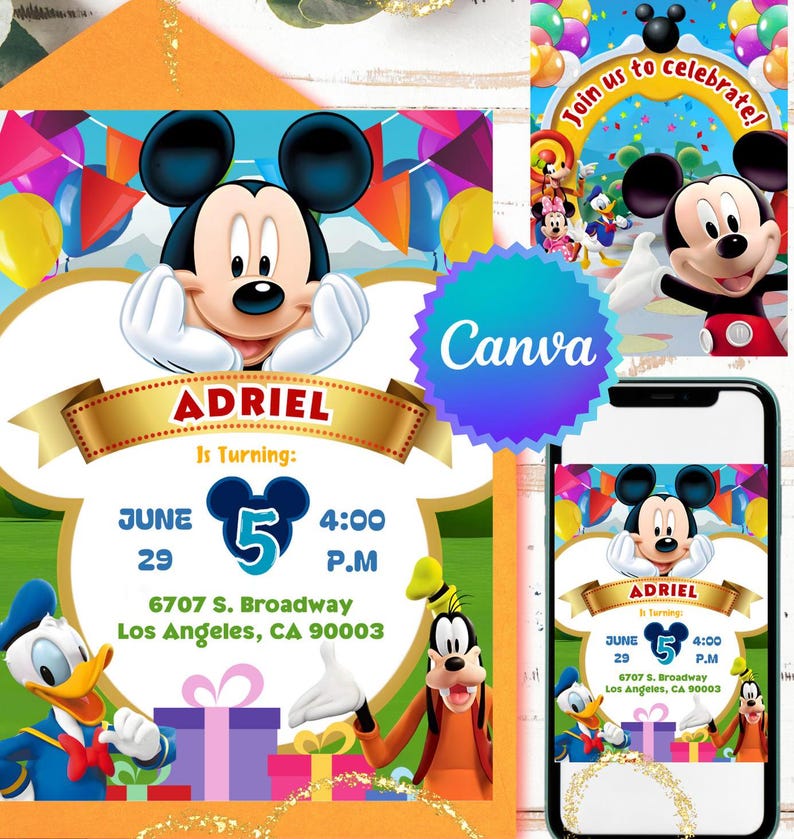 Mickey Mouse Clubhouse Birthday Invitation 5x7in, Mickey Mouse ...