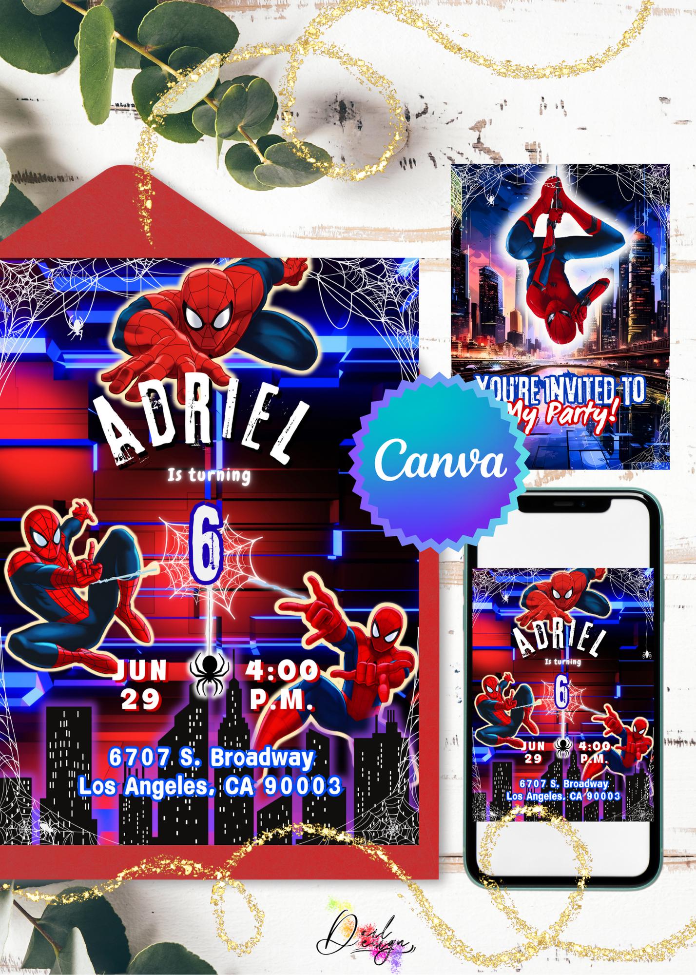 Spiderman Birthday Invitation 5x7in, Spiderman Theme Party Invite ...