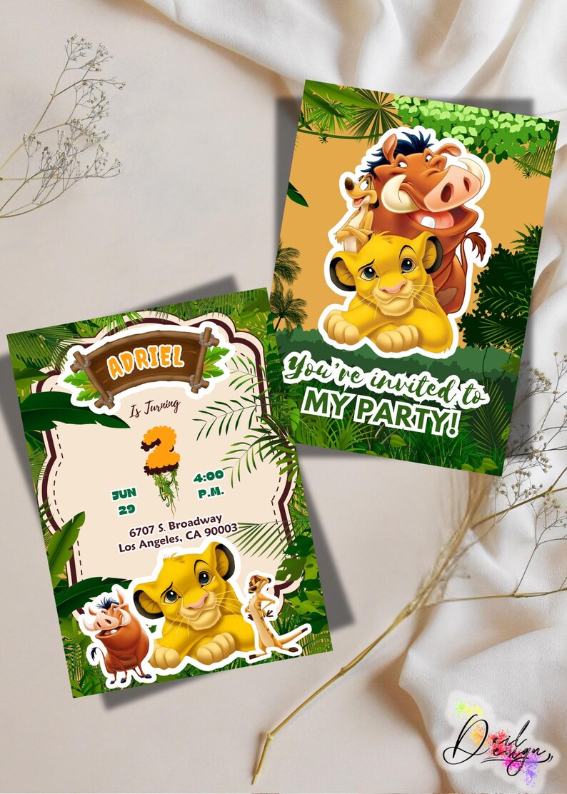 The Lion King Birthday Invitation 5x7in, Lion King Theme Party Invite ...