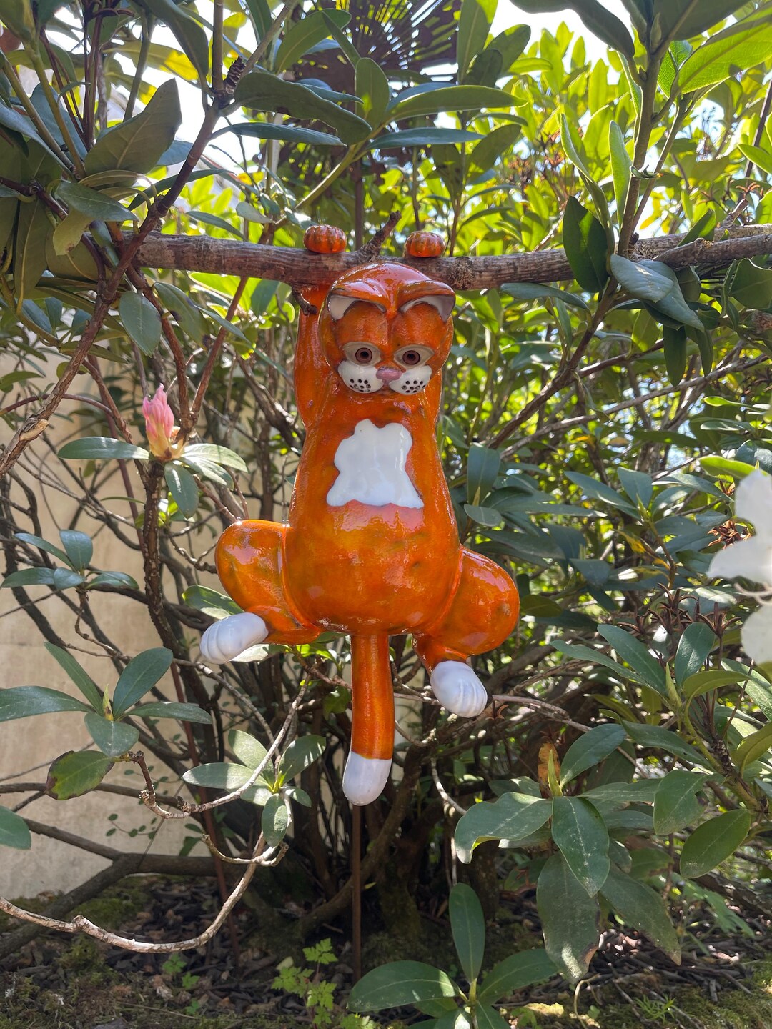 Hanging Cat With Movable Tail Made of Ceramic, Orange, Frost-proof ...