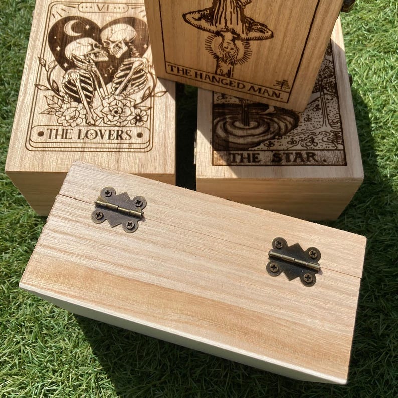 Handmade Wooden Tarot Deck Box: Major Arcana Engraving, Spiritual Gift ...