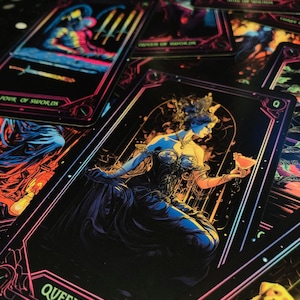 Neon Tarot Deck: 78 Oracle Cards With Clear English Interpretations - Etsy