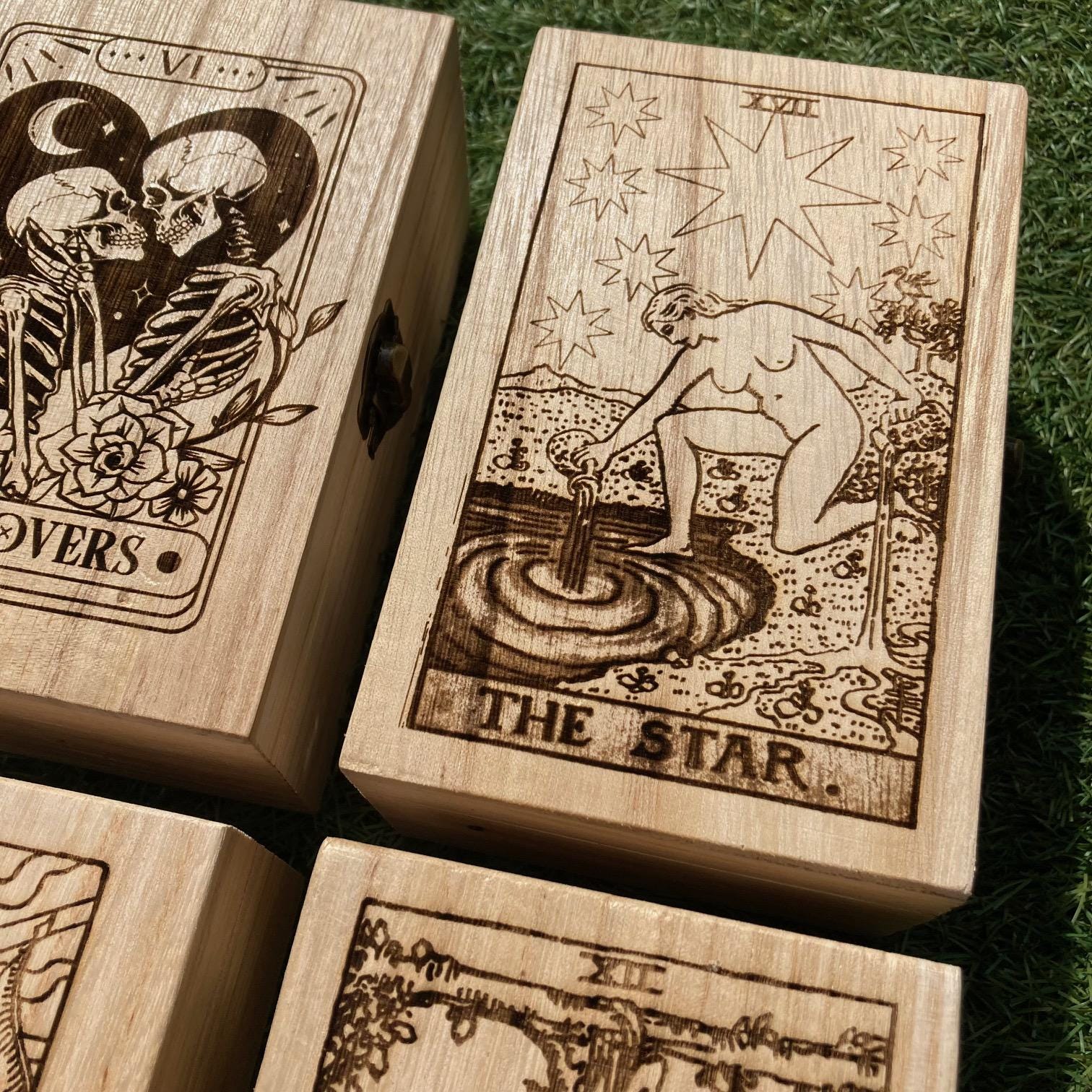 Handmade Wooden Tarot Deck Box: Major Arcana Engraving, Spiritual Gift ...