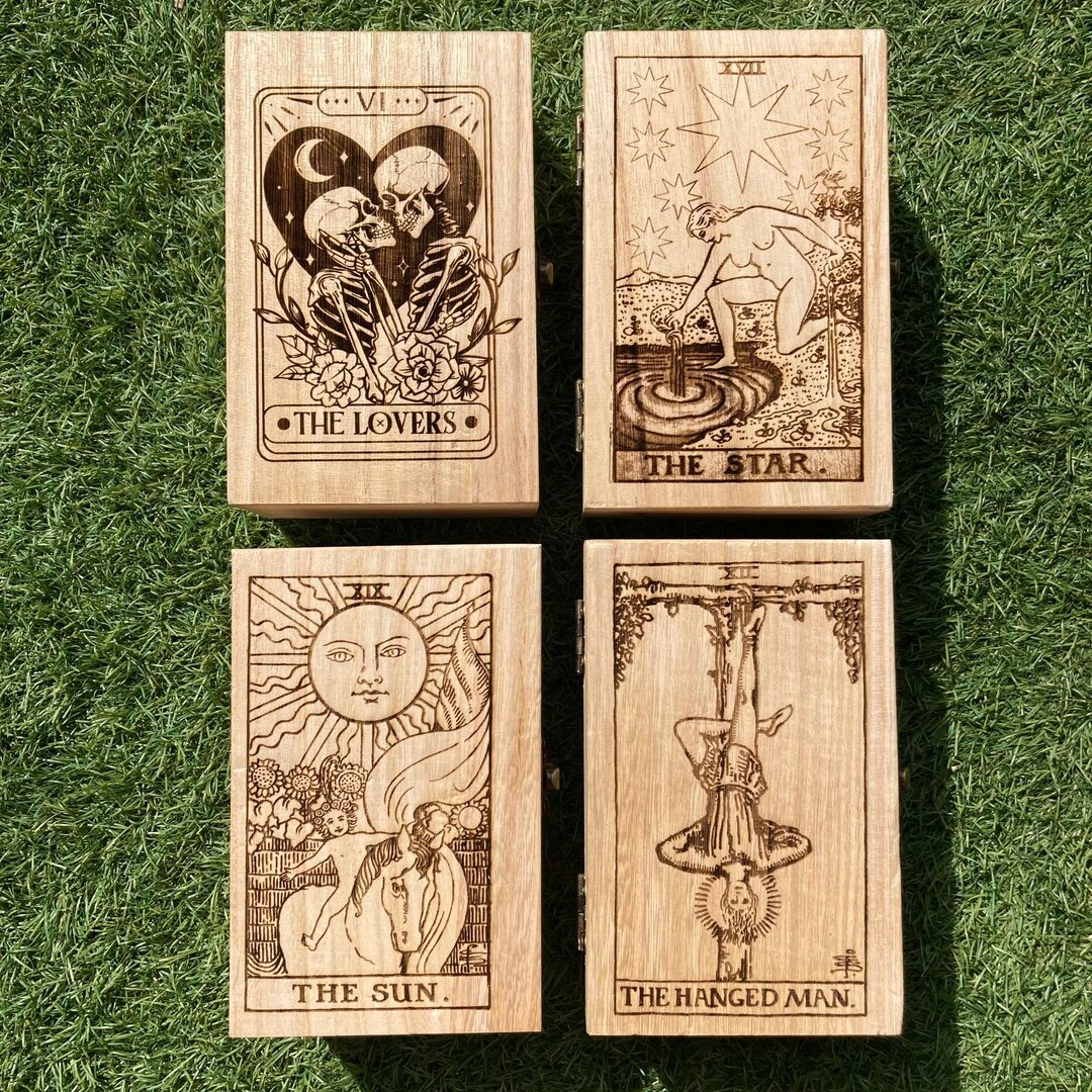 Handmade Wooden Tarot Deck Box: Major Arcana Engraving, Spiritual Gift ...